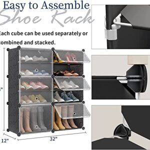 Aeitc 32 Pairs Shoe Rack Organizer Shoe Organizer Expandable Shoe Storage Cabinet Narrow Standing Stackable Space Saver Shoe Rack for Entryway, Hallway and Closet，black