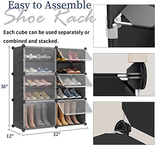 Aeitc 32 Pairs Shoe Rack Organizer Shoe Organizer Expandable Shoe Storage Cabinet Narrow Standing Stackable Space Saver Shoe Rack for Entryway, Hallway and Closet，black