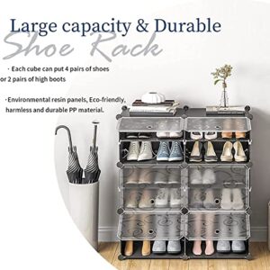 Aeitc 32 Pairs Shoe Rack Organizer Shoe Organizer Expandable Shoe Storage Cabinet Narrow Standing Stackable Space Saver Shoe Rack for Entryway, Hallway and Closet，black