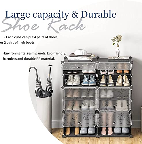 Aeitc 32 Pairs Shoe Rack Organizer Shoe Organizer Expandable Shoe Storage Cabinet Narrow Standing Stackable Space Saver Shoe Rack for Entryway, Hallway and Closet，black