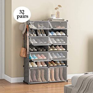 Aeitc 32 Pairs Shoe Rack Organizer Shoe Organizer Expandable Shoe Storage Cabinet Narrow Standing Stackable Space Saver Shoe Rack for Entryway, Hallway and Closet，black