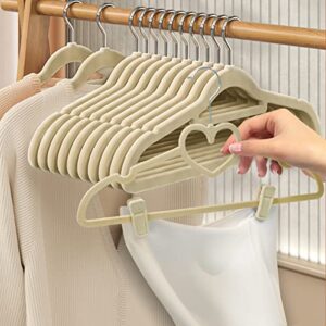 Velvet Hanger Flocked Finger Clips - Coideal 28 Pcs Non-Slip Beige Plastic Clothes Pins for Thin Velvet Hangers