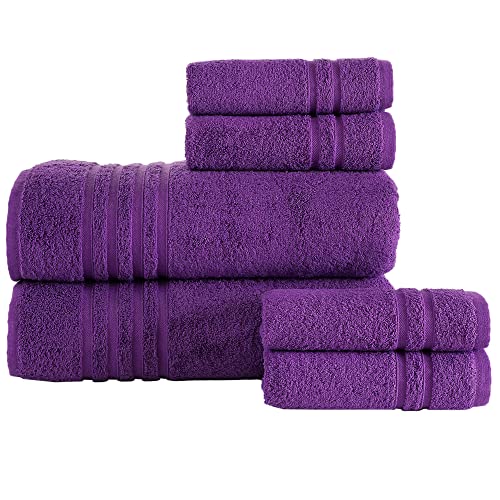 Hammam Linen Bath Sheet Towels 6 Pieces Bundle | Includes: 2 Luxury Bath Sheet Towels, 4 Hand Towels | Quality, Soft Towel Set | Purple