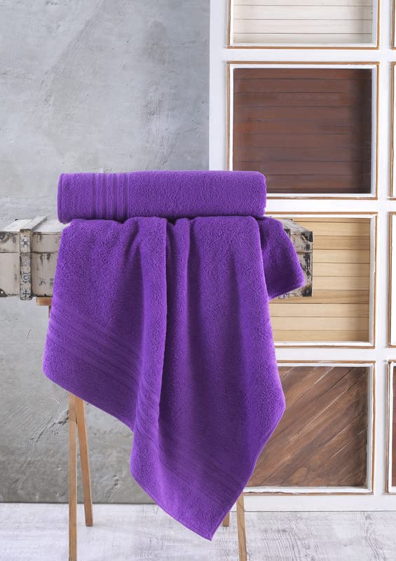 Hammam Linen Bath Sheet Towels 6 Pieces Bundle | Includes: 2 Luxury Bath Sheet Towels, 4 Hand Towels | Quality, Soft Towel Set | Purple