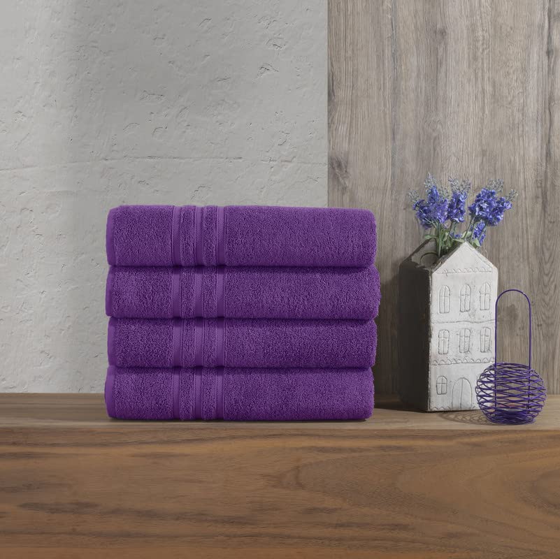 Hammam Linen Bath Sheet Towels 6 Pieces Bundle | Includes: 2 Luxury Bath Sheet Towels, 4 Hand Towels | Quality, Soft Towel Set | Purple