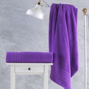 Hammam Linen Bath Sheet Towels 6 Pieces Bundle | Includes: 2 Luxury Bath Sheet Towels, 4 Hand Towels | Quality, Soft Towel Set | Purple