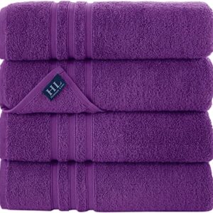 Hammam Linen Bath Sheet Towels 6 Pieces Bundle | Includes: 2 Luxury Bath Sheet Towels, 4 Hand Towels | Quality, Soft Towel Set | Purple