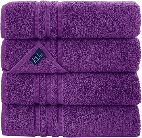 Hammam Linen Bath Sheet Towels 6 Pieces Bundle | Includes: 2 Luxury Bath Sheet Towels, 4 Hand Towels | Quality, Soft Towel Set | Purple