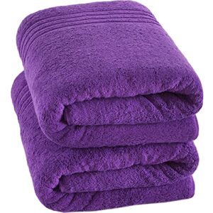 Hammam Linen Bath Sheet Towels 6 Pieces Bundle | Includes: 2 Luxury Bath Sheet Towels, 4 Hand Towels | Quality, Soft Towel Set | Purple