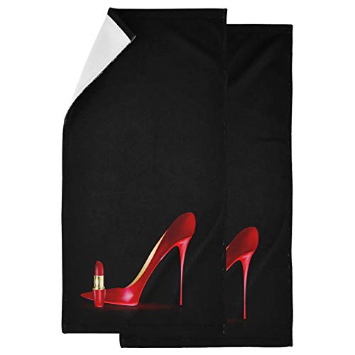 Naanle Trendy Red Shoe Llipstick Lady Black 2 Set Soft Fluffy Guest Home Decor Hand Towels, Multipurpose for Bathroom, Hotel, Gym and Spa (14" x 28")