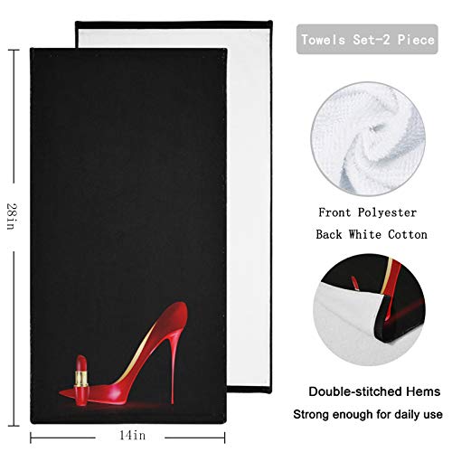 Naanle Trendy Red Shoe Llipstick Lady Black 2 Set Soft Fluffy Guest Home Decor Hand Towels, Multipurpose for Bathroom, Hotel, Gym and Spa (14" x 28")