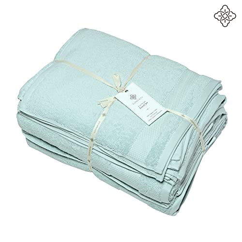 BIOWEAVES 100% Organic Cotton 700 GSM Plush 6-Piece Towel Set GOTS Certified, 2 Bath Towels, 2 Hand Towels & 2 Washcloths - Seafoam