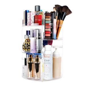 sanipoe 360 spinning makeup organizer, lazy susan rack cosmetic carousel storage shelf, great for countertop and bathroom, clear