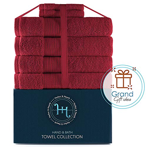 Hearth & Harbor Bath Towels for Bathroom - 100% Ring Spun Cotton Luxury Bathroom Towels - Ultra Soft & Highly Absorbent, Bath Towels Set of 6 - Red