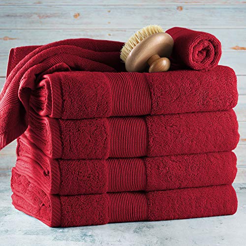 Hearth & Harbor Bath Towels for Bathroom - 100% Ring Spun Cotton Luxury Bathroom Towels - Ultra Soft & Highly Absorbent, Bath Towels Set of 6 - Red