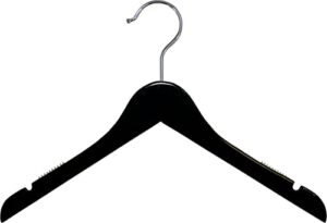 12 inch kids wooden top hanger 25 pack, children toddler non slip shoulder solid wood shirt dress coat hanger, glossy black