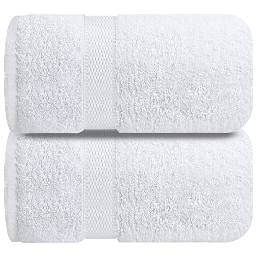 Infinitee Xclusives Premium White Bath Sheets – Pack of 2, 35x70 Inches Large Bath Sheet Towel + Cotton Banded White Bath Mats – Pack of 2, 22x34 Inches