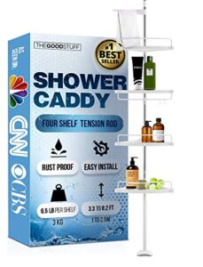 corner shower caddy tension pole: [five shower shelf storage rack] keep your shower storage organized & tidy with a free standing bathroom shower organizer - shower caddy corner for inside shower rack