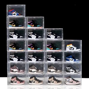 bsfhh shoe boxes, stackable plastic sneaker box container, magnetic side open shoe organizer shoes storage case 15.35 x 11.42 x 8.66 inches (transparency-12 pack)