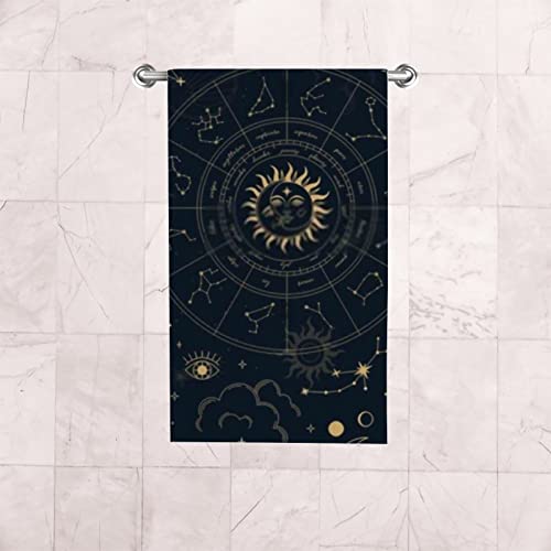 Hand Towels Face Towels Set of 2 Mystical Constellations Zodiac Wheel Soft Comfortable Polyester Microfiber Fast Water Absorbent Towels for Bathroom Kitchen 30X15 Inch