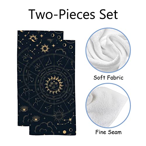 Hand Towels Face Towels Set of 2 Mystical Constellations Zodiac Wheel Soft Comfortable Polyester Microfiber Fast Water Absorbent Towels for Bathroom Kitchen 30X15 Inch