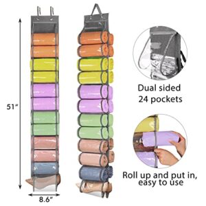 TAUPTT Legging Storage bag Organizer, Hanging Closet Organizer-Storage Bags/Containers for Clothes,Clothes Organizer with 24 Roll Compartments, Foldable Cubby (Grey) (TAT 001)