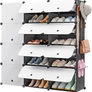 Aeitc 48-Pairs Shoe Rack Organizer Shoe Organizer Expandable Shoe Storage Cabinet Narrow Standing Stackable Space Saver Shoe Rack for Entryway, Hallway and Closet，white door