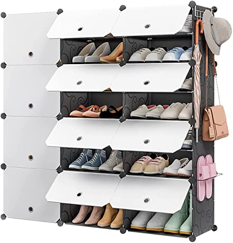 Aeitc 48-Pairs Shoe Rack Organizer Shoe Organizer Expandable Shoe Storage Cabinet Narrow Standing Stackable Space Saver Shoe Rack for Entryway, Hallway and Closet，white door