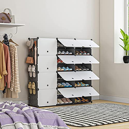 Aeitc 48-Pairs Shoe Rack Organizer Shoe Organizer Expandable Shoe Storage Cabinet Narrow Standing Stackable Space Saver Shoe Rack for Entryway, Hallway and Closet，white door