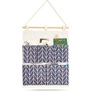 juvale blue chevron stripes hanging wall organizer with 5 pockets (17.5 x 14 in)