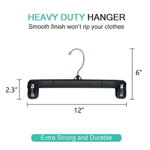 Chileuma 10 Pack Clothes Pants Hangers, Space-Saving, 360° Swivel Hooks, Trousers Pants Clothes Shorts Skirt Jeans Hangers, Plastic Pant Hangers with Clips for Closet, Black