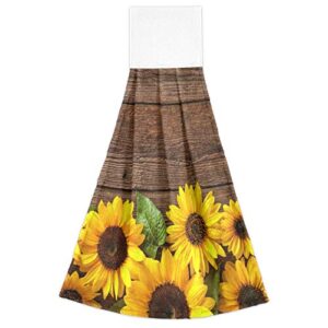 Spring Summer Sunflowers Hanging Kitchen Towel Autumn Yellow Flowers Wooden Hand Tie Towels Set 2 Pcs Tea Bar Dish Cloths Dry Towel Soft Absorbent Durable for Bathroom Laundry Room Decor