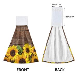 Spring Summer Sunflowers Hanging Kitchen Towel Autumn Yellow Flowers Wooden Hand Tie Towels Set 2 Pcs Tea Bar Dish Cloths Dry Towel Soft Absorbent Durable for Bathroom Laundry Room Decor