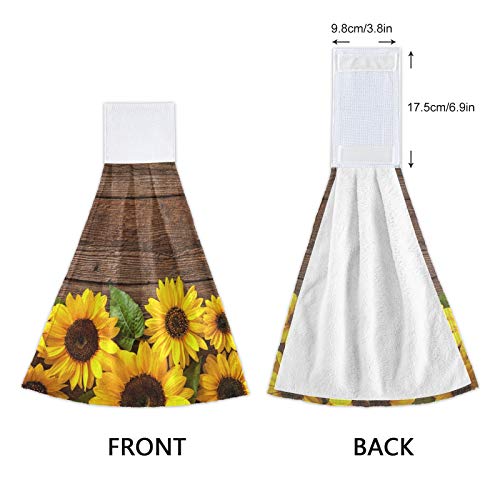 Spring Summer Sunflowers Hanging Kitchen Towel Autumn Yellow Flowers Wooden Hand Tie Towels Set 2 Pcs Tea Bar Dish Cloths Dry Towel Soft Absorbent Durable for Bathroom Laundry Room Decor