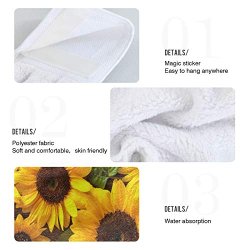 Spring Summer Sunflowers Hanging Kitchen Towel Autumn Yellow Flowers Wooden Hand Tie Towels Set 2 Pcs Tea Bar Dish Cloths Dry Towel Soft Absorbent Durable for Bathroom Laundry Room Decor