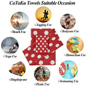 CaTaKu Towels Set 3-Piece, Polka Dot Canvas Towel Bathroom Sets, 1 Bath Towel, 1 Washcloth, 1Hand Towel, Red and White Towel Set of 3 Soft Multifuntion for Home Kitchen Hotel Gym Swim Spa.