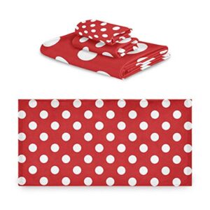 CaTaKu Towels Set 3-Piece, Polka Dot Canvas Towel Bathroom Sets, 1 Bath Towel, 1 Washcloth, 1Hand Towel, Red and White Towel Set of 3 Soft Multifuntion for Home Kitchen Hotel Gym Swim Spa.