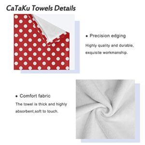 CaTaKu Towels Set 3-Piece, Polka Dot Canvas Towel Bathroom Sets, 1 Bath Towel, 1 Washcloth, 1Hand Towel, Red and White Towel Set of 3 Soft Multifuntion for Home Kitchen Hotel Gym Swim Spa.