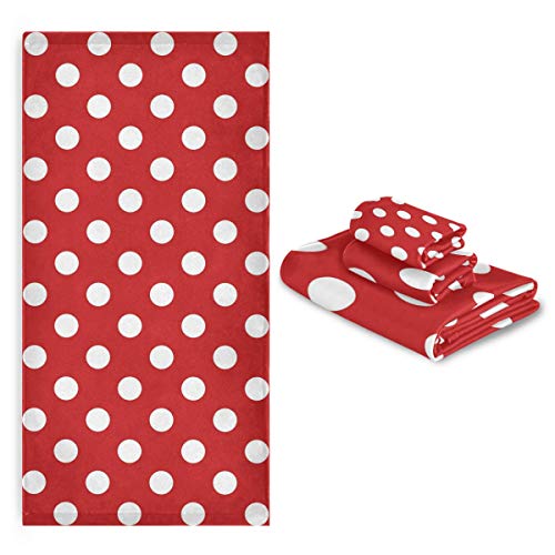 CaTaKu Towels Set 3-Piece, Polka Dot Canvas Towel Bathroom Sets, 1 Bath Towel, 1 Washcloth, 1Hand Towel, Red and White Towel Set of 3 Soft Multifuntion for Home Kitchen Hotel Gym Swim Spa.