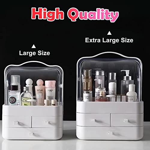 Clear Makeup Organizer, Large Cosmetic Storage Box with Covered, Dustproof & Waterproof, Display Case for Bathroom, Dresser, Countertop, Gift(White-XL)