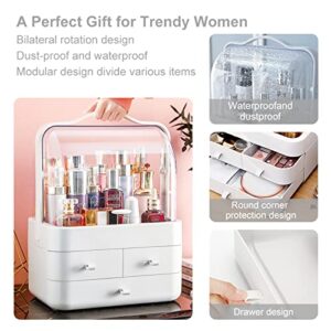 Clear Makeup Organizer, Large Cosmetic Storage Box with Covered, Dustproof & Waterproof, Display Case for Bathroom, Dresser, Countertop, Gift(White-XL)