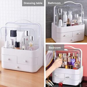 Clear Makeup Organizer, Large Cosmetic Storage Box with Covered, Dustproof & Waterproof, Display Case for Bathroom, Dresser, Countertop, Gift(White-XL)