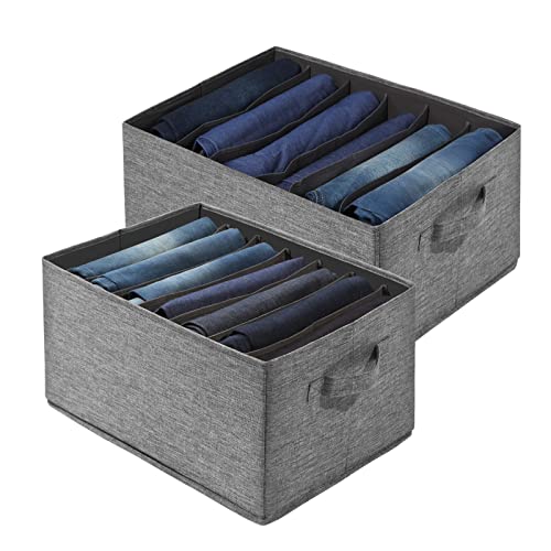 Mayniu Wardrobe Clothes Organizer with 13 Larger Grid for Folded Clothes, Closet Sweater Storage Organizer with 2 Handles, Linen Drawer Organizers for Jeans, Pant, T-Shirt, Sweaters (2 Pack, Grey)