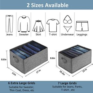 Mayniu Wardrobe Clothes Organizer with 13 Larger Grid for Folded Clothes, Closet Sweater Storage Organizer with 2 Handles, Linen Drawer Organizers for Jeans, Pant, T-Shirt, Sweaters (2 Pack, Grey)