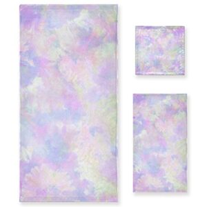 alaza swirl rainbow tie-dye pastel blot print towel bathroom sets 3 piece bath towel sets1 bath towel 1 hand towel 1 washcloth soft luxury absorbent decorative towels for beach gym spa