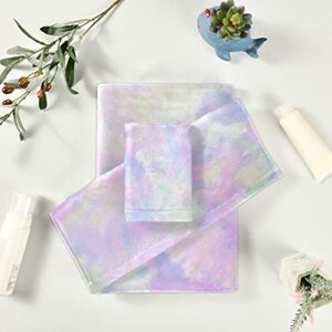 ALAZA Swirl Rainbow Tie-Dye Pastel Blot Print Towel Bathroom Sets 3 Piece Bath Towel Sets1 Bath Towel 1 Hand Towel 1 Washcloth Soft Luxury Absorbent Decorative Towels for Beach Gym Spa