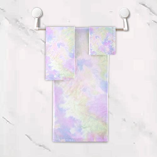 ALAZA Swirl Rainbow Tie-Dye Pastel Blot Print Towel Bathroom Sets 3 Piece Bath Towel Sets1 Bath Towel 1 Hand Towel 1 Washcloth Soft Luxury Absorbent Decorative Towels for Beach Gym Spa