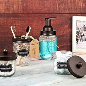 Amolliar 4PCS & 2pcs Bronze Mason Jar Bathroom Accessories Set-3pcs Foaming Soap Dispenser & 2pcs Cotton Swab Holder &1pcs Toothbrush Holder,Waterproof Stickers,Rustic Farmhouse Decor