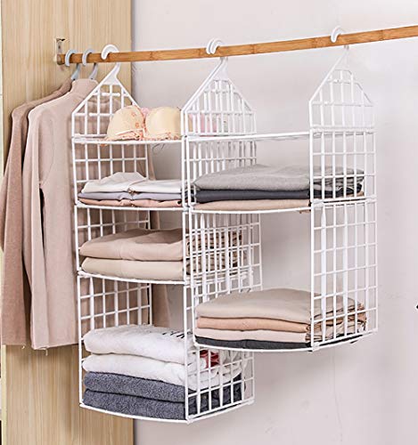 Booluee Plastic Hanging Closet Organizer, Folding Wardrobe Storage Rack, Multi-Layer Foldable Hanging Storage Rack, Clothing Organization Rack (Large)