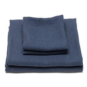 linenme 07799 waffle washed linen bath and hand towel set, indigo